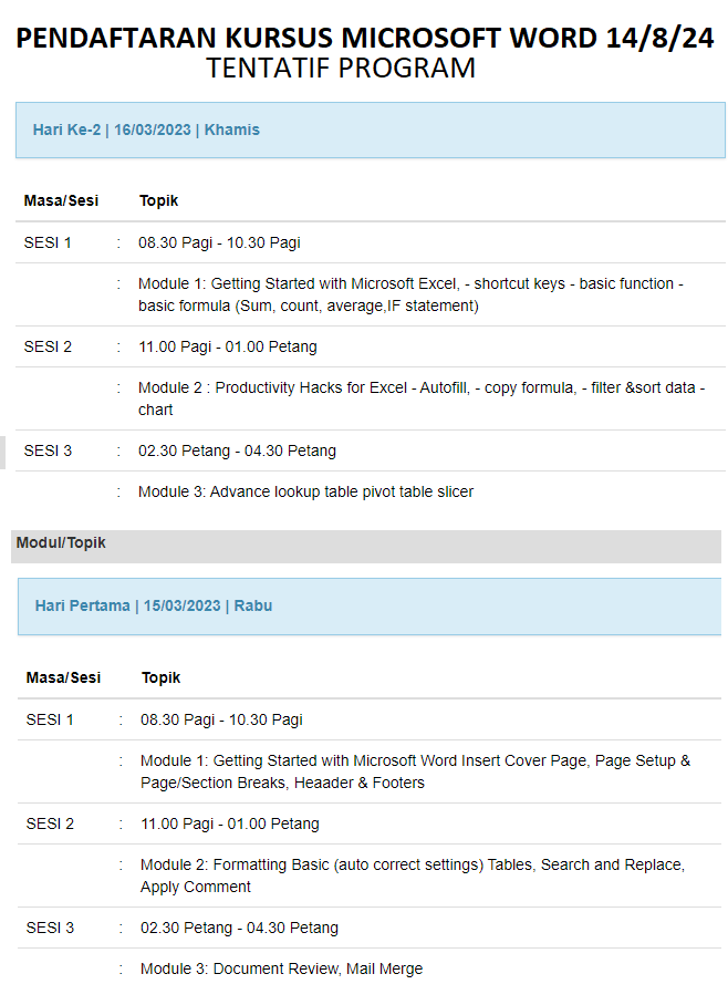 Rapidova Enterprise | Kursus Microsoft Word 14/8/24 Rapidova Enterprise | Kursus Microsoft Word 14/8/24